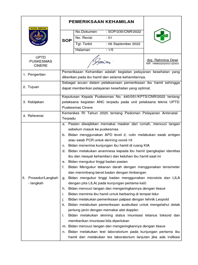 Sop Pemeriksaan Kehamilan | PDF | Sains & Matematika