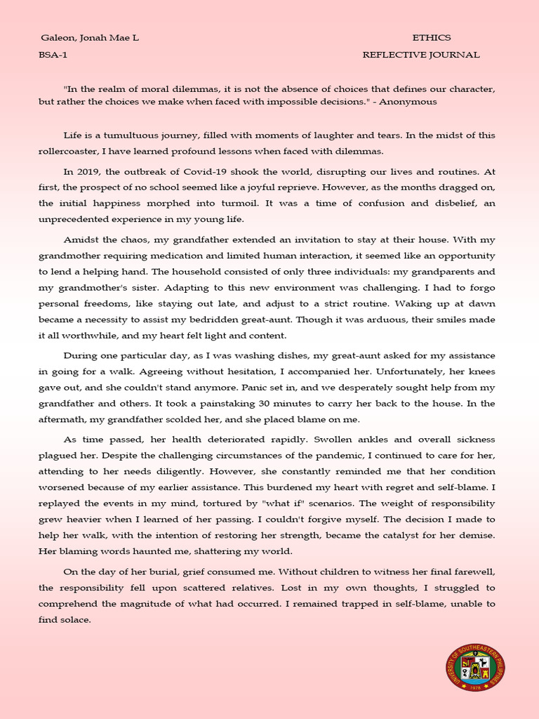 Reflective Journal Ethics | PDF