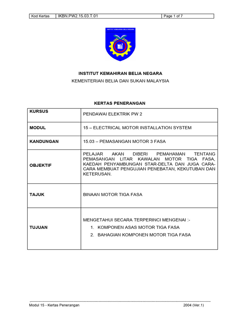 15-03-T-01-Bahagian Utama Motor Tiga Fasa | PDF