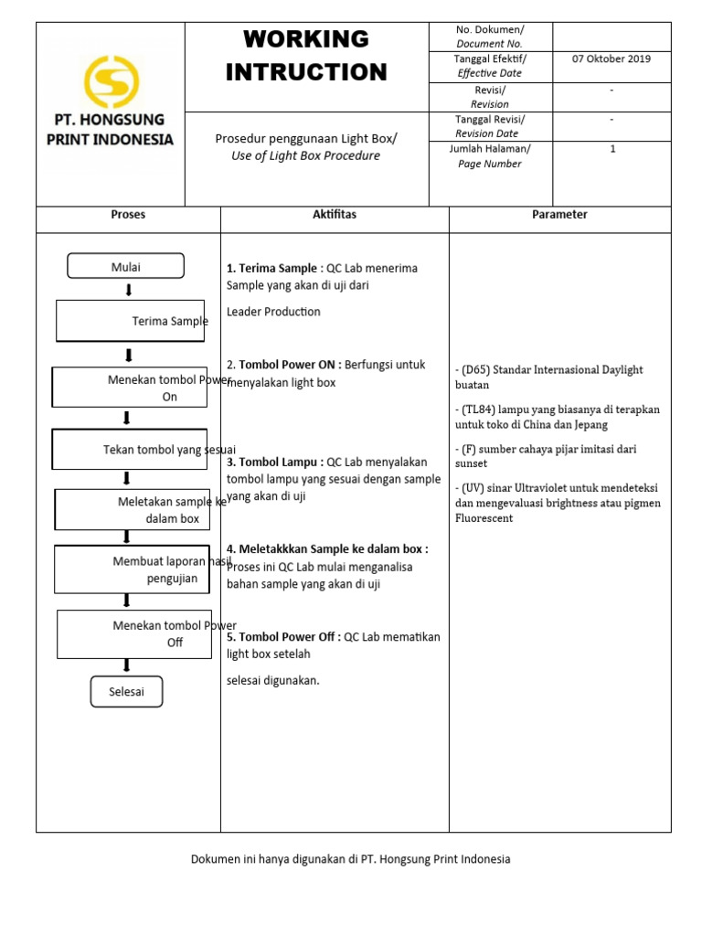 Prosedur Penggunaan Light Box | PDF