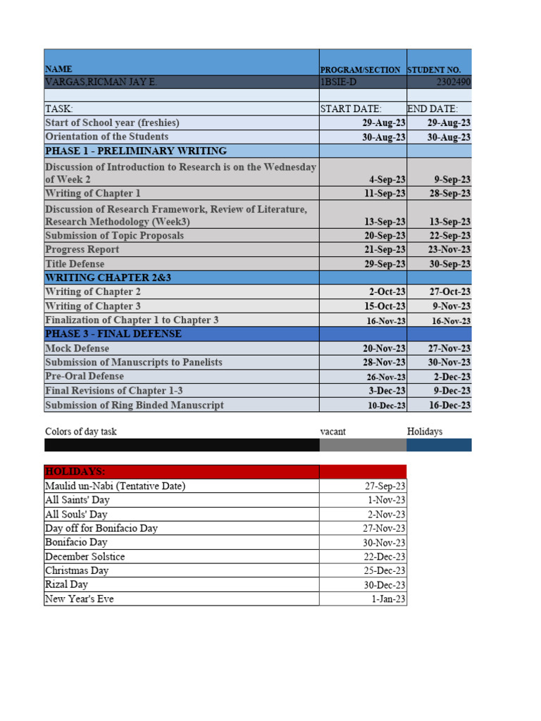 Academic Timeline for Research Tasks | PDF | Holidays | Festival