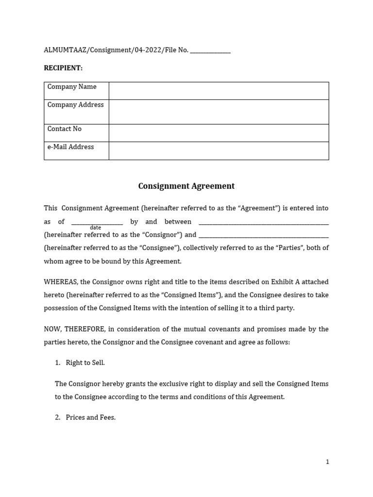 Consignment Agreement (Panjang) | PDF | Common Law | Business Law