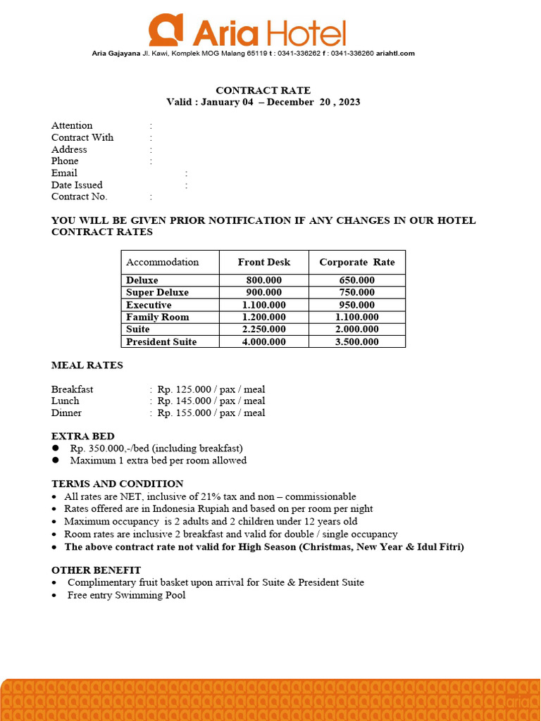 Contract Rate 2023 | PDF | Indonesian Rupiah | Meal