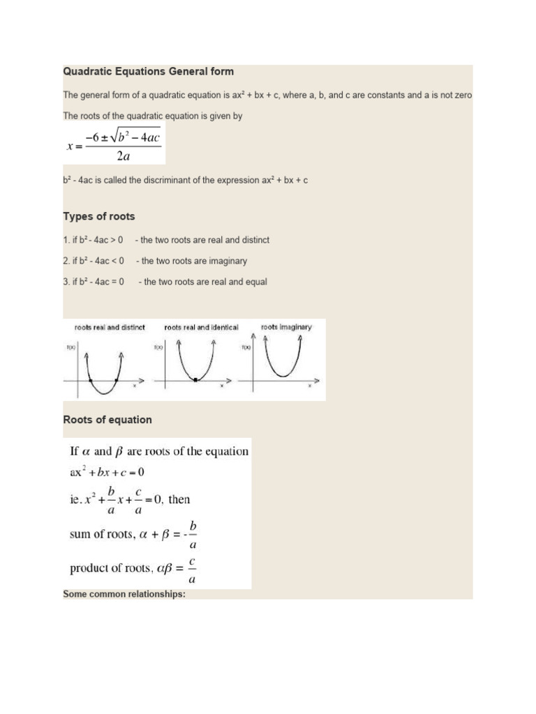 Quadratic Equations General Form | PDF | Quadratic Equation | Abstract ...