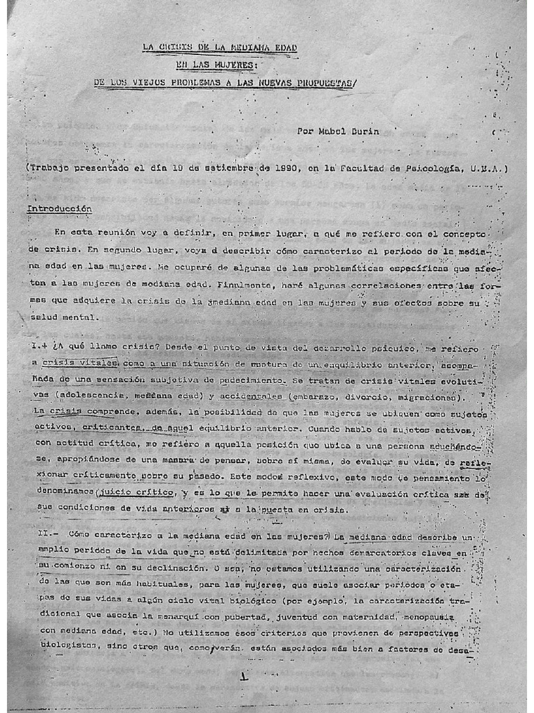 Maldavsky de Burin, M. (1991) "La Crisis de La Mediana Edad PRIMERA PARTE | PDF