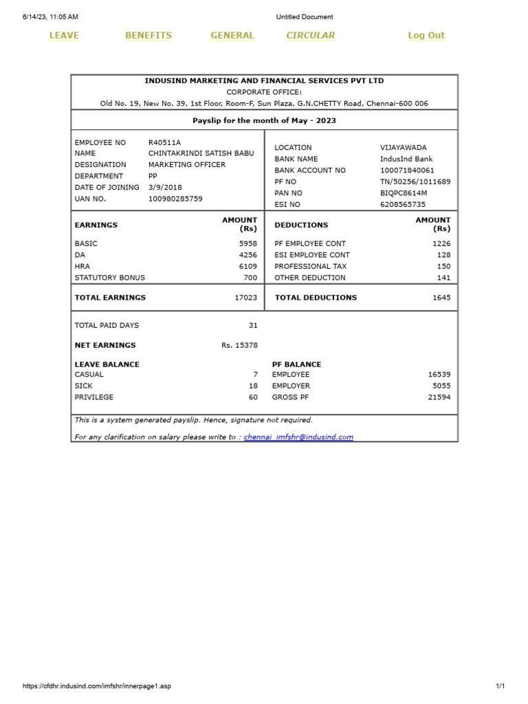 Last Three Drawn Salary Slips - PAY SLIP MAY-23 | PDF | Paycheck | Salary