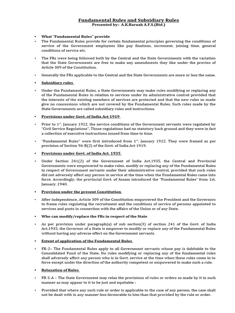 Fundamental Rules and Subsidiary Rules | PDF