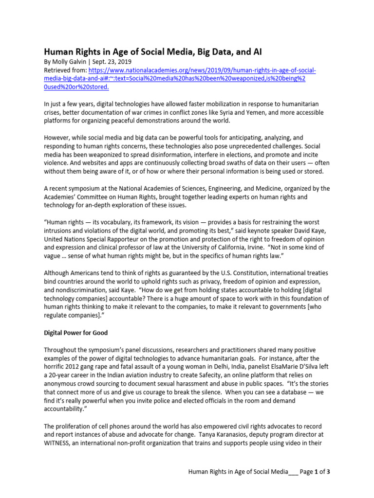 Human Rights in The Age of Social Media | PDF | Privacy | Human Rights