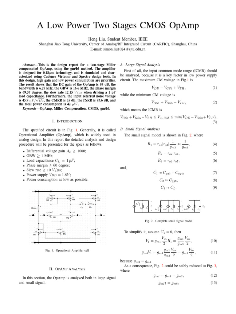 Eetop Cn A Low Power Two Stages Cmos Opamp Pdf Operational Amplifier Amplifier