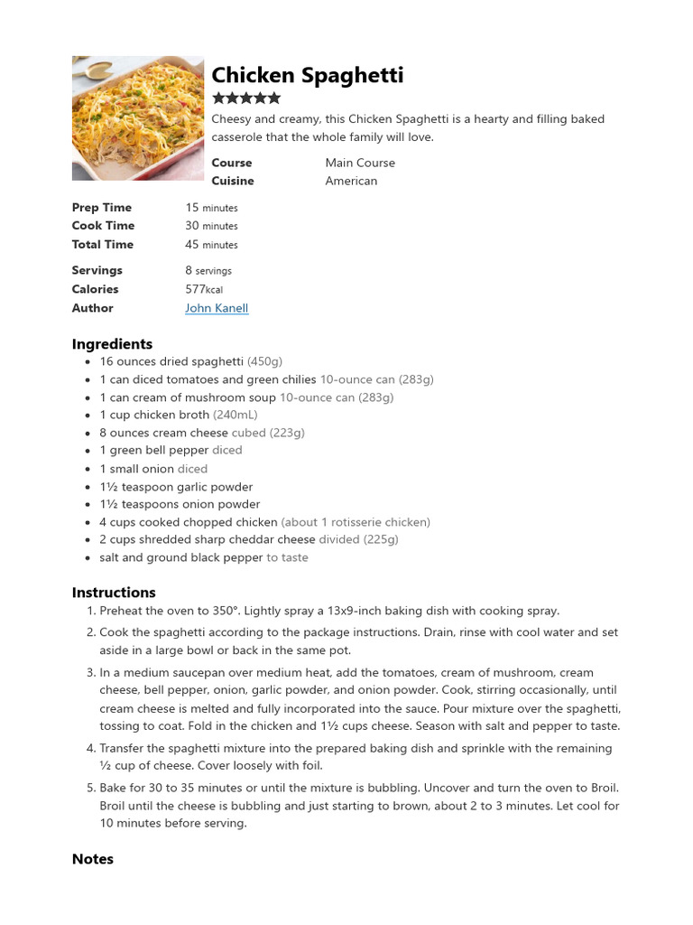 Chicken Spaghetti - Preppy Kitchen | PDF