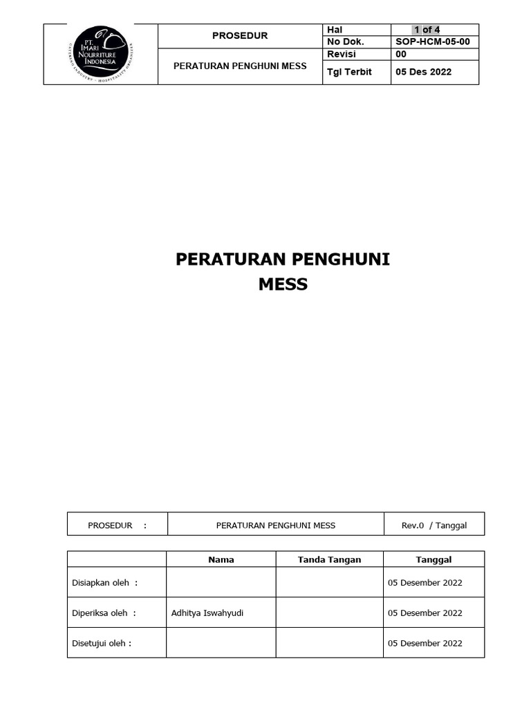 02.01. 01 Sop-Hrd-05-00 Peraturan Penghuni Camp | PDF