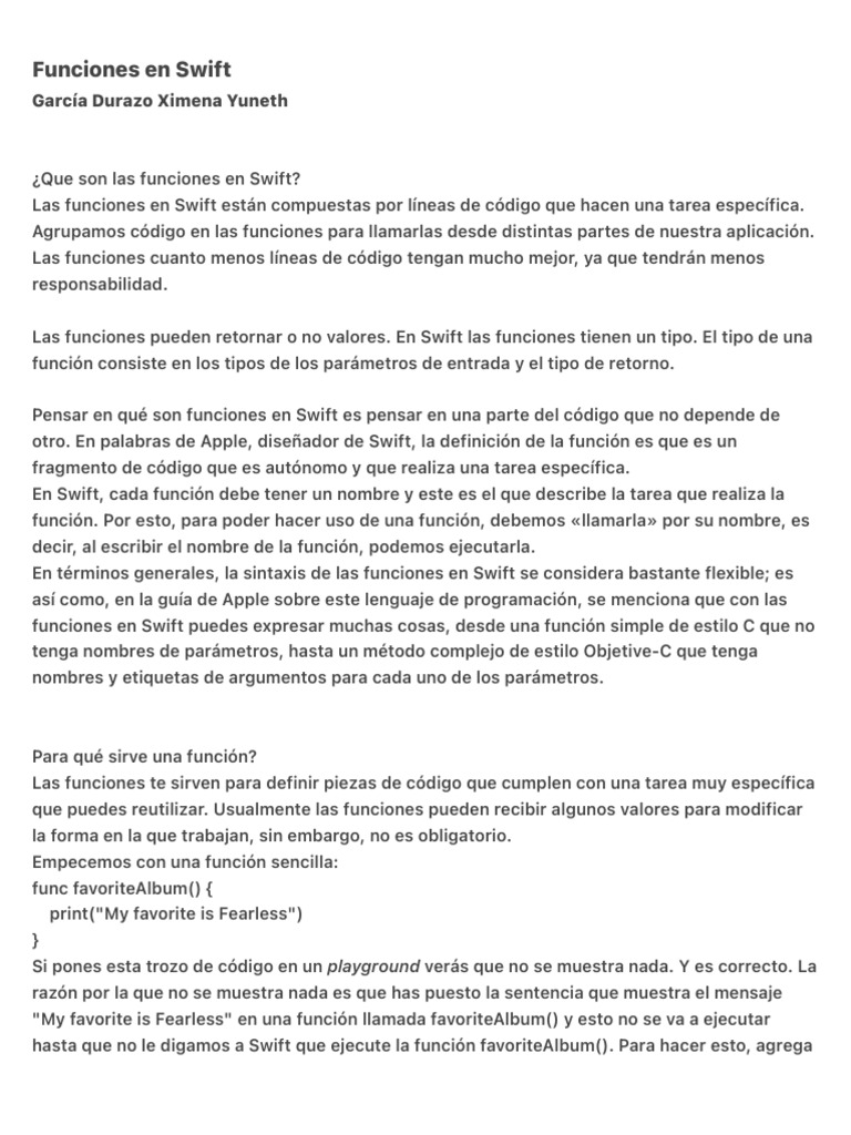 Funciones En Swift Pdf Cadena Informática C Objetivo 