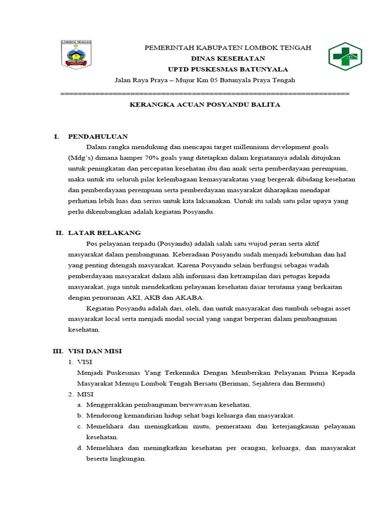Kerangka Acuan Posyandu Balita | PDF
