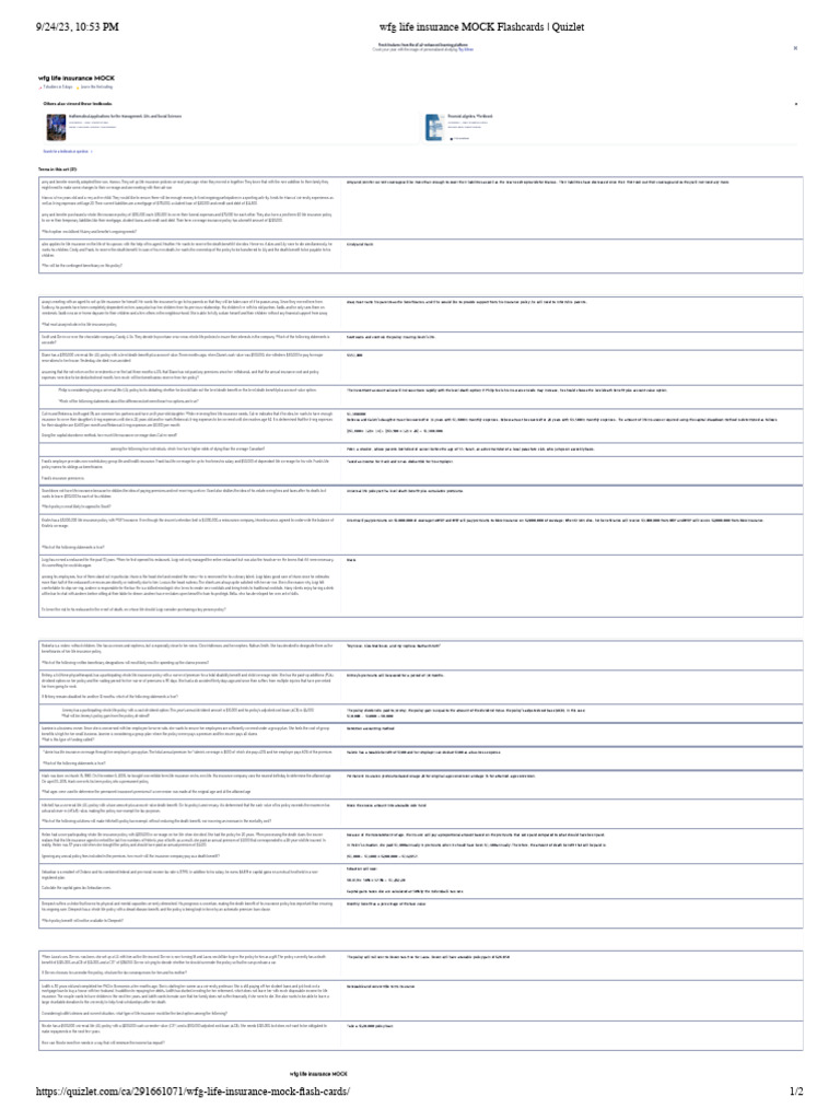 WFG Life Insurance MOCK Flashcards | PDF | Insurance | Life Insurance