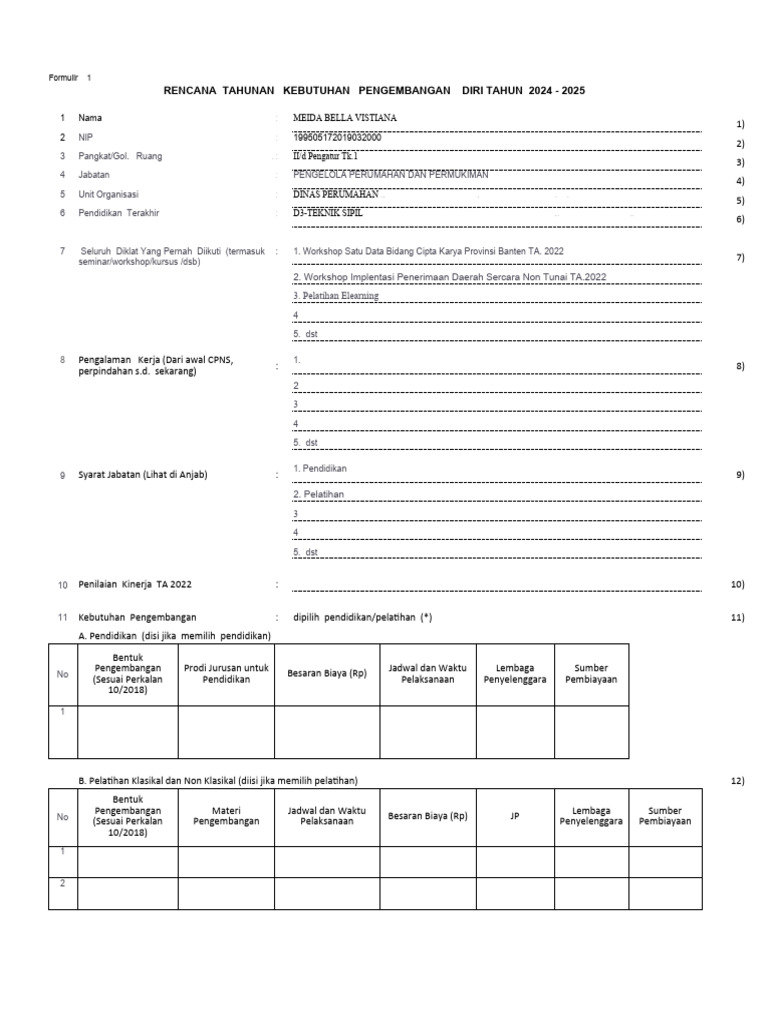 Format Penyusunan Perencanaan Pengembangan PNS | PDF