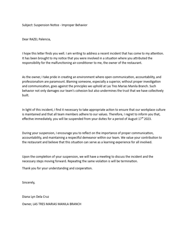 Inappropriate Behavior Suspension | PDF