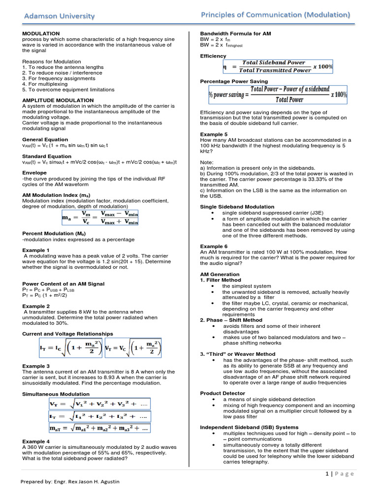 Principles Of Communications Modulation Handouts Pdf Frequency