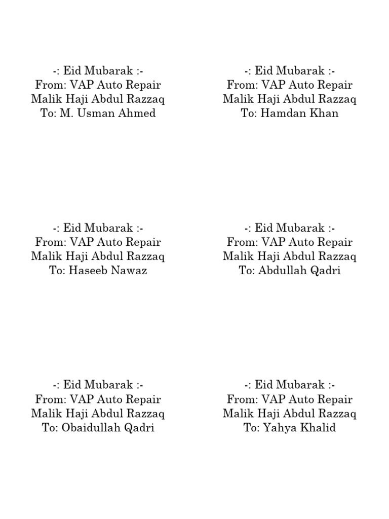Eid Greetings from VAP Auto Repair | PDF