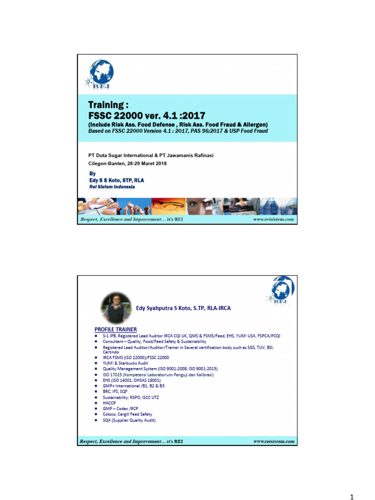Training FSSC 22000 Ver 4.1 DSI & Jawamanis | PDF | Food Safety | Hazard Analysis And Critical ...