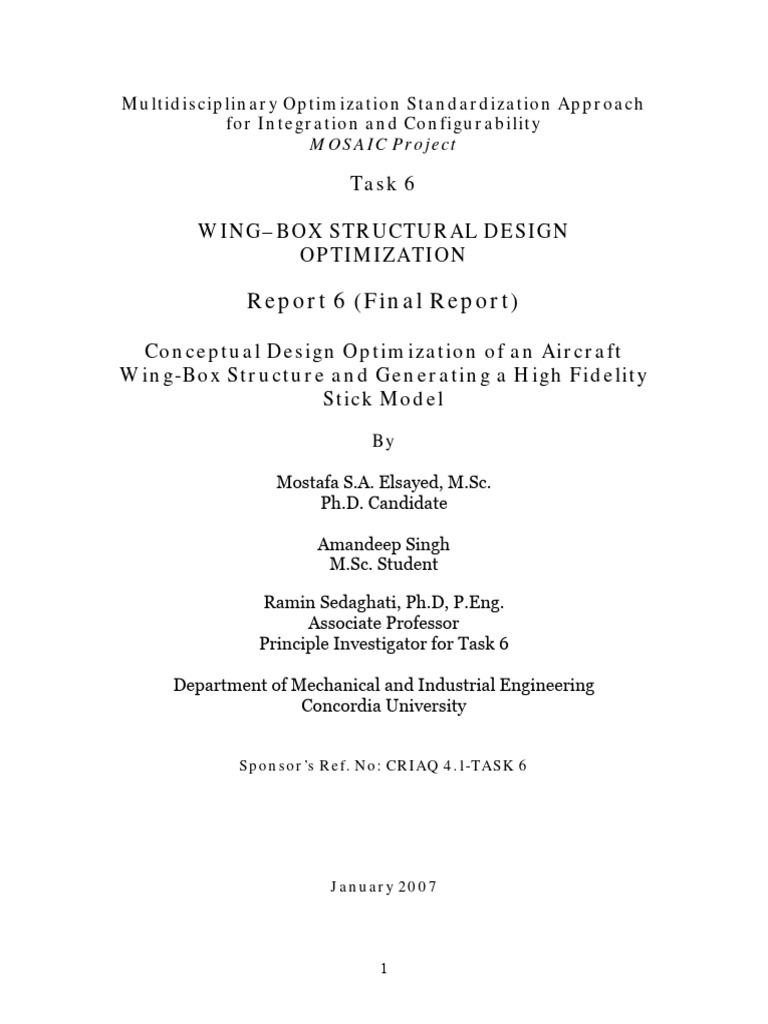 REPORT 6 Final - CONCEPTUAL DESIGN OPTIMIZATION OF AN AIRCRAFT | PDF REPORT 6 Final - CONCEPTUAL DESIGN OPTIMIZATION OF AN AIRCRAFT | PDF