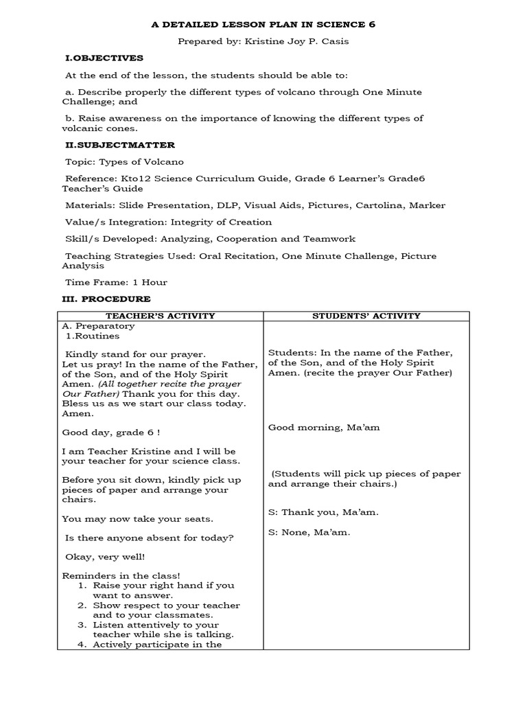 Sample Lesson Plan in SCIENCE 6 | PDF