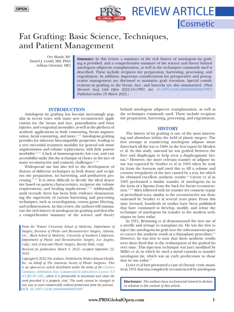 Fat Grafting Basic Science, Techniques, Patient Management | PDF