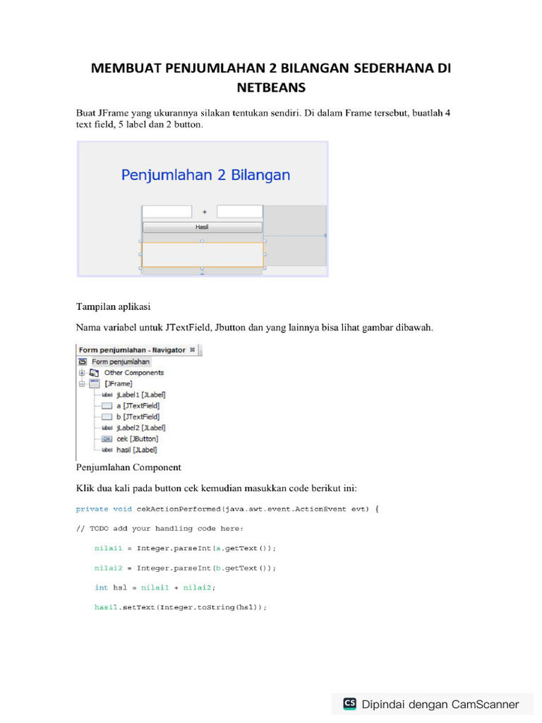 Membuat Penjumlahan 2 Bilangan Sederhana Di Netbeans 12-09-2023 10.21 | PDF