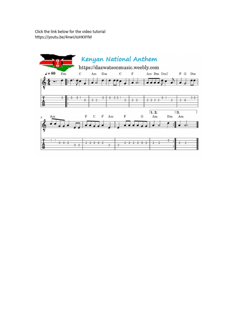 Kenyan National Anthem Easy Guitar Tab 230918 112207 | PDF