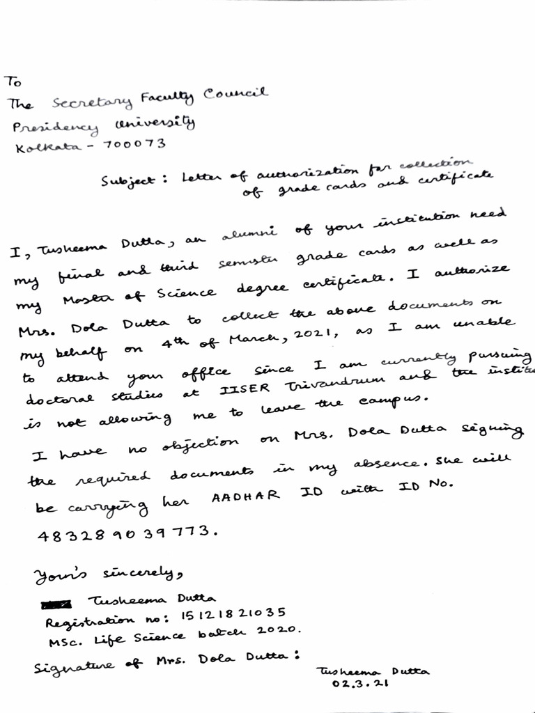 Authorization for Absence: T. Dutta | PDF