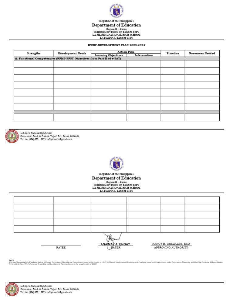 Development Plan 2023 2024 Template - IGLORIA | PDF | Philippines