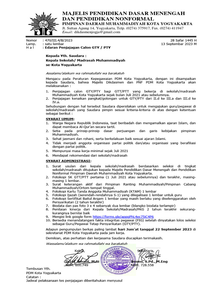 Penjajagan Calon GTY/PTY 2023 | PDF | Karier & Perkembangan