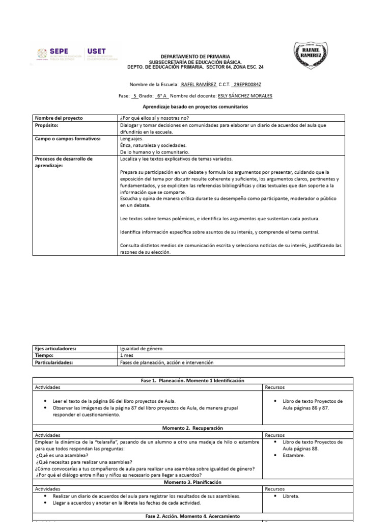 Formato Aprendizaje Basado en Proyectos Comunitarios | PDF | Salón de clases | Aprendizaje