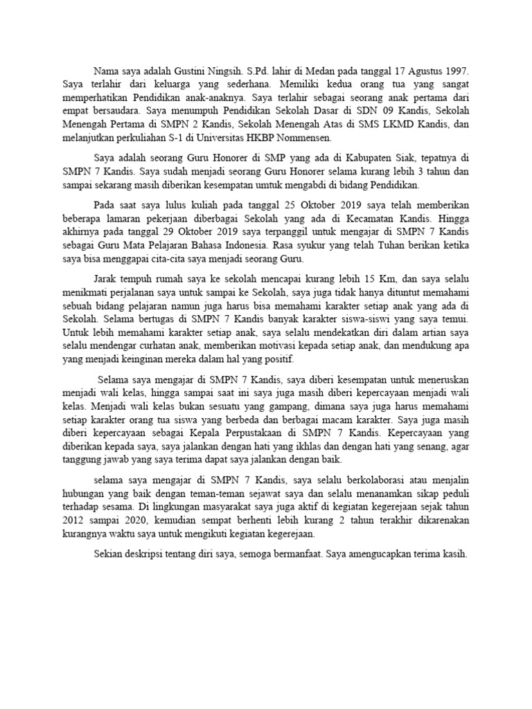 Essay Deskripsi Diri Gustini Ningsih | PDF | Karier & Perkembangan ...
