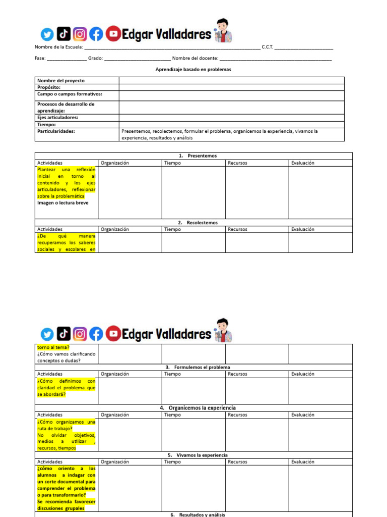 Formato Aprendizaje Basados en Problemas | PDF