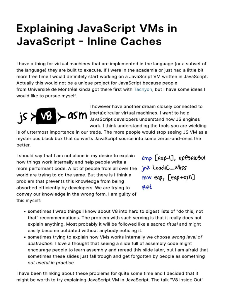 Explaining JavaScript VMs in JavaScript - Inline Caches | PDF