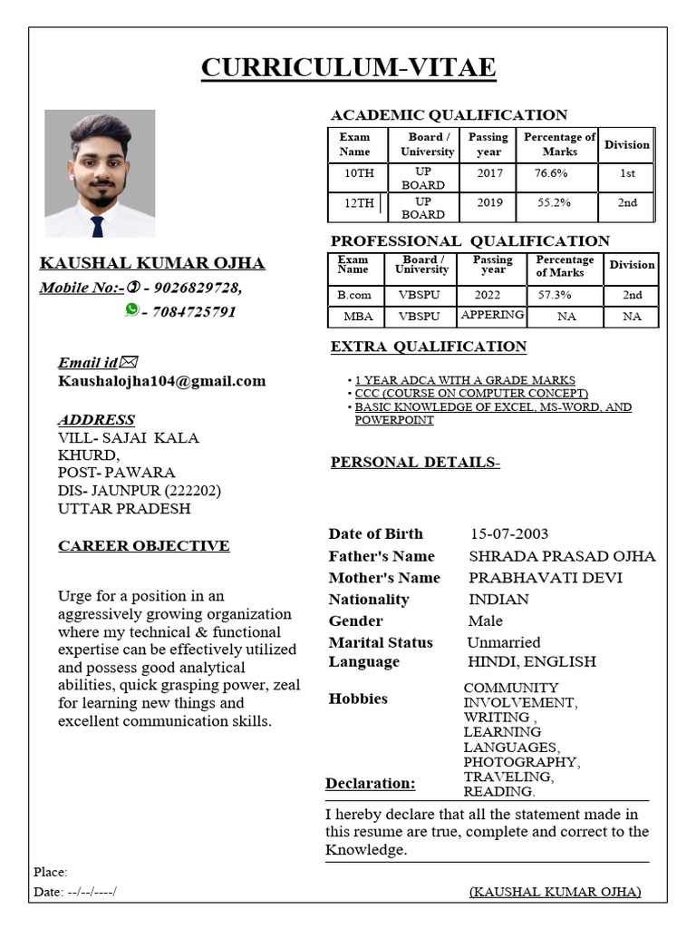 Kaushal Ojha CV | PDF