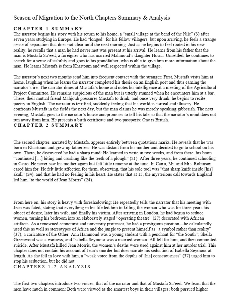 Summary Season of Migration To The North Chapters Summary | PDF