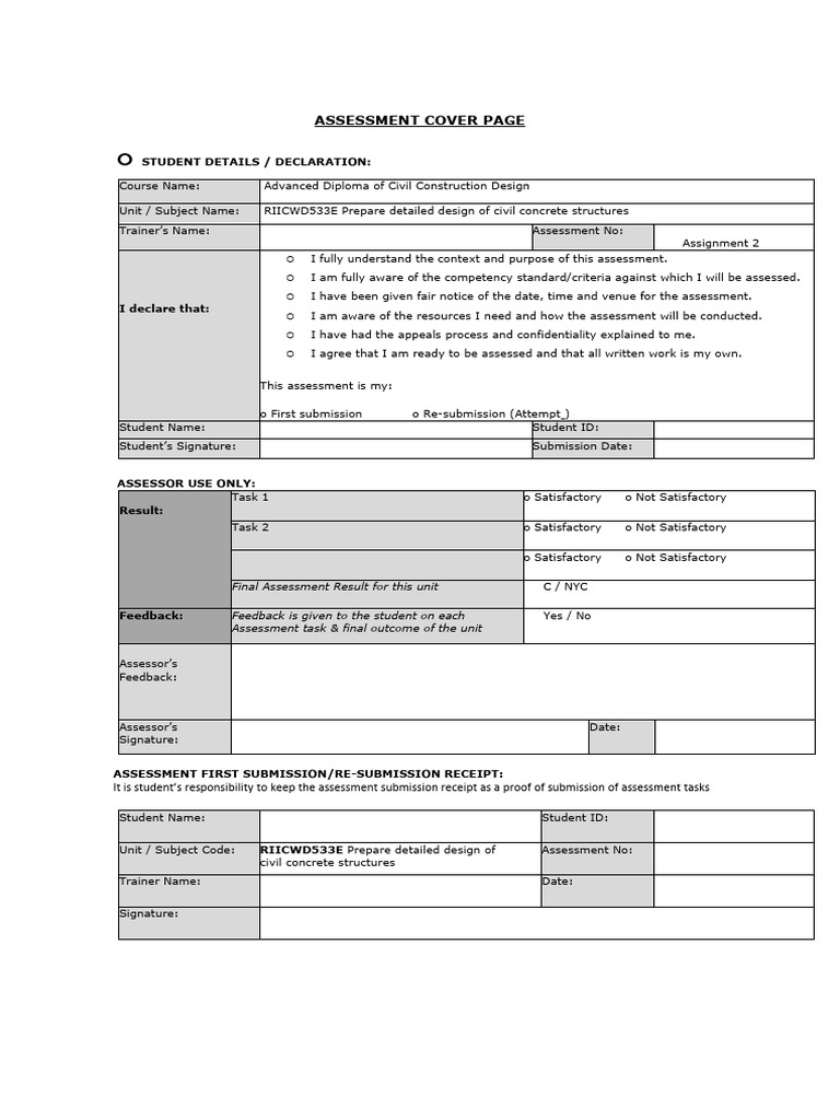 Your Name - Assignment 2 RIICWD533E Prepare Detailed Design of Civil Concrete Structures | PDF ...