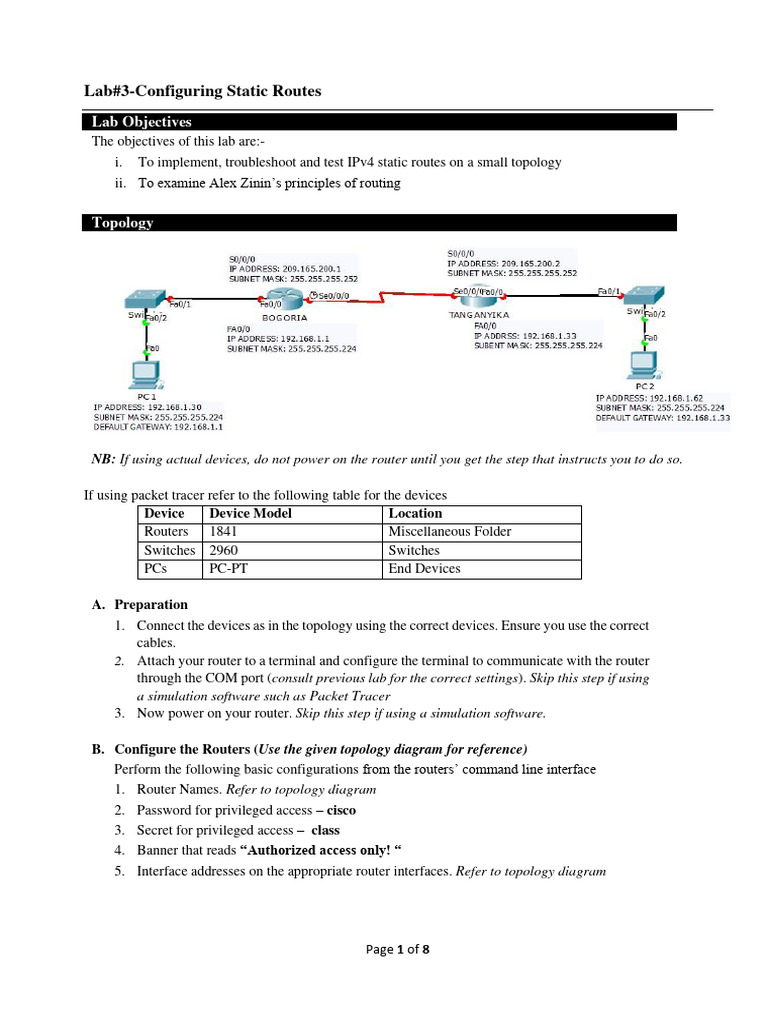Lab 3-Configuring IPv4 Static Routes-Example | PDF