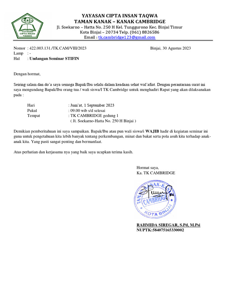 Surat Undangan Seminar Stifin | PDF