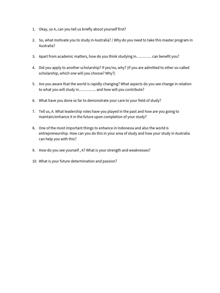 Scholarship Interview Questions | PDF