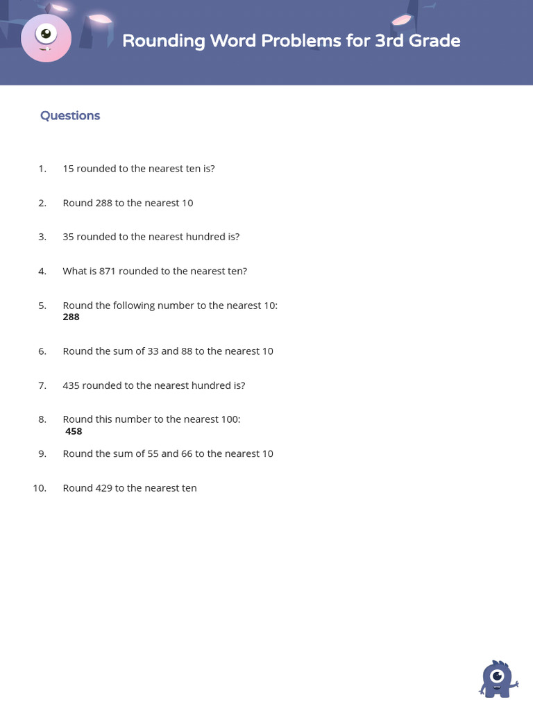 Rounding Word Problems For 3rd Grade | PDF
