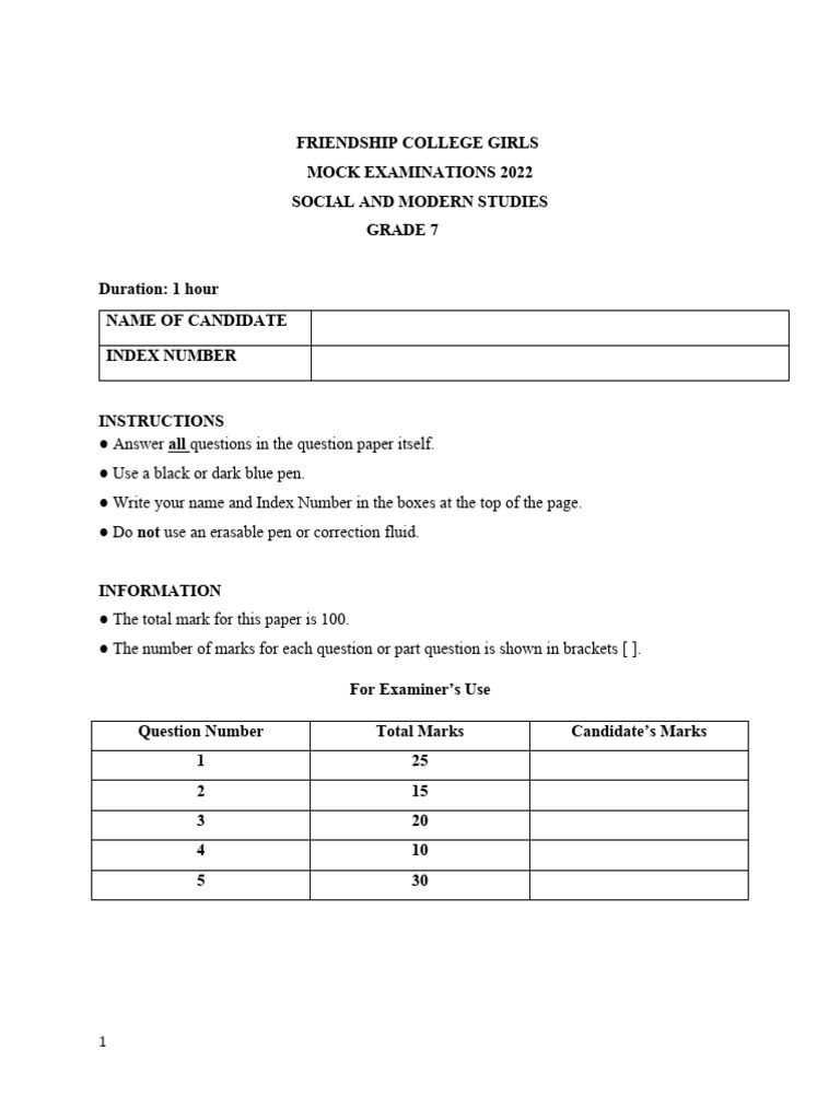 Social and Modern Studies - SMS Grade 7 Mock Examinations 2022 | PDF | Coral | Mauritius
