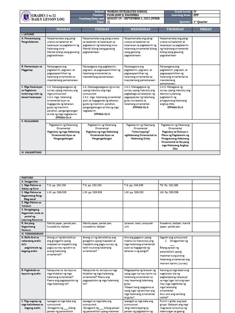 DLL - Epp 4 - Q1 - W2 | PDF