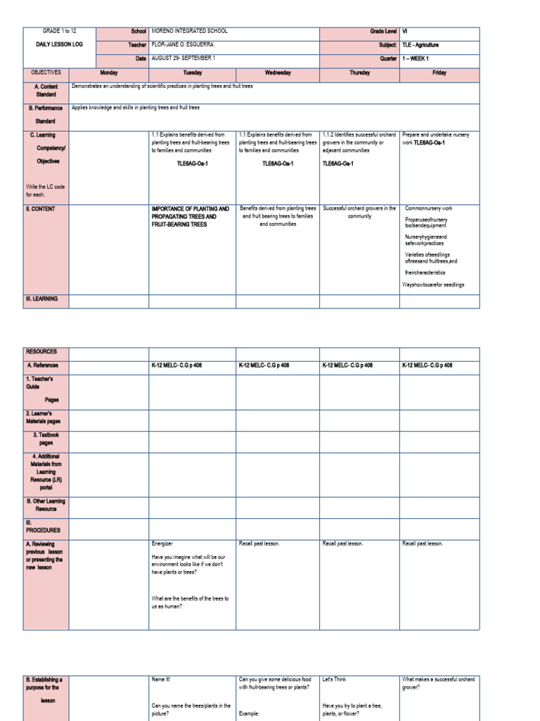 WEEK1-dll-TLE Agri | PDF | Trees | Soil
