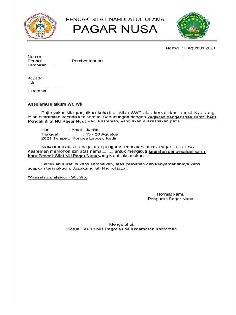 Surat Ijin Pagar Nusa | PDF