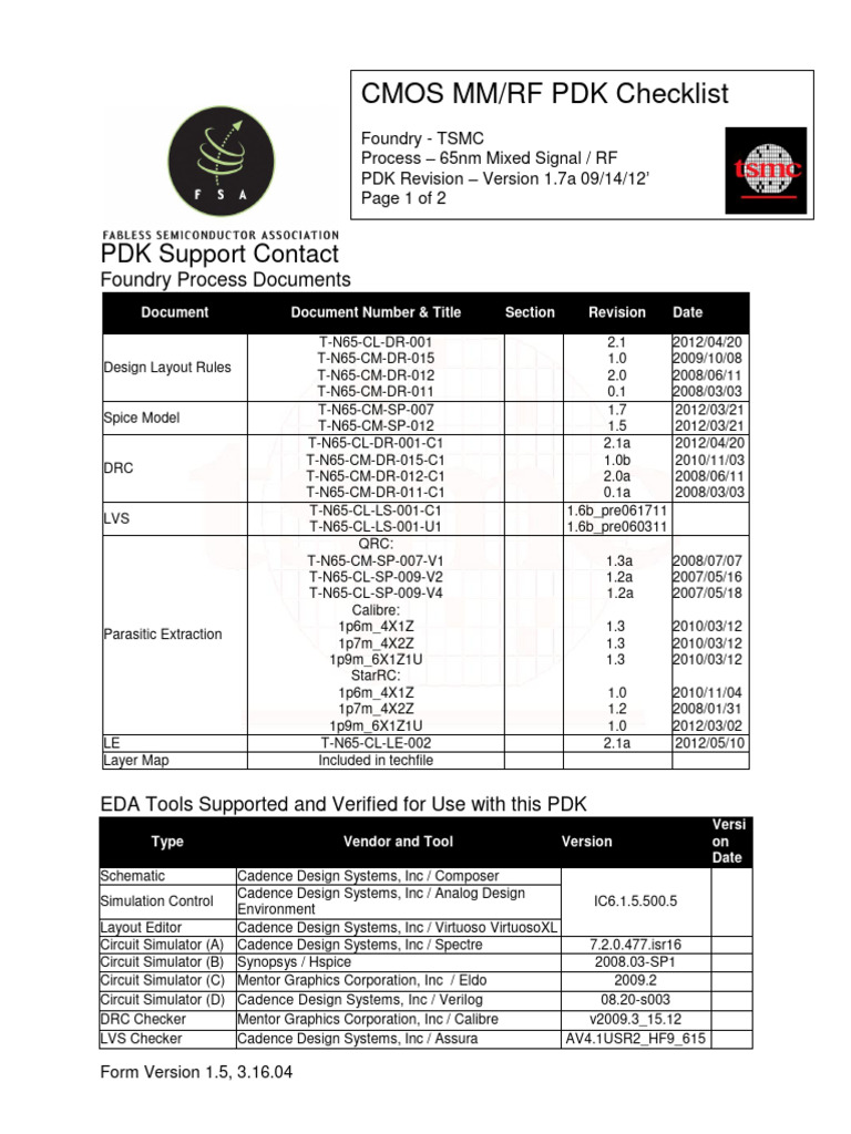65nm Mixed Signal/RF PDK Guide | PDF | Spice | Information And Communications Technology