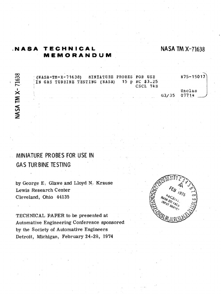 NASA TM X-71638 Memorandum | PDF | Thermocouple | Temperature