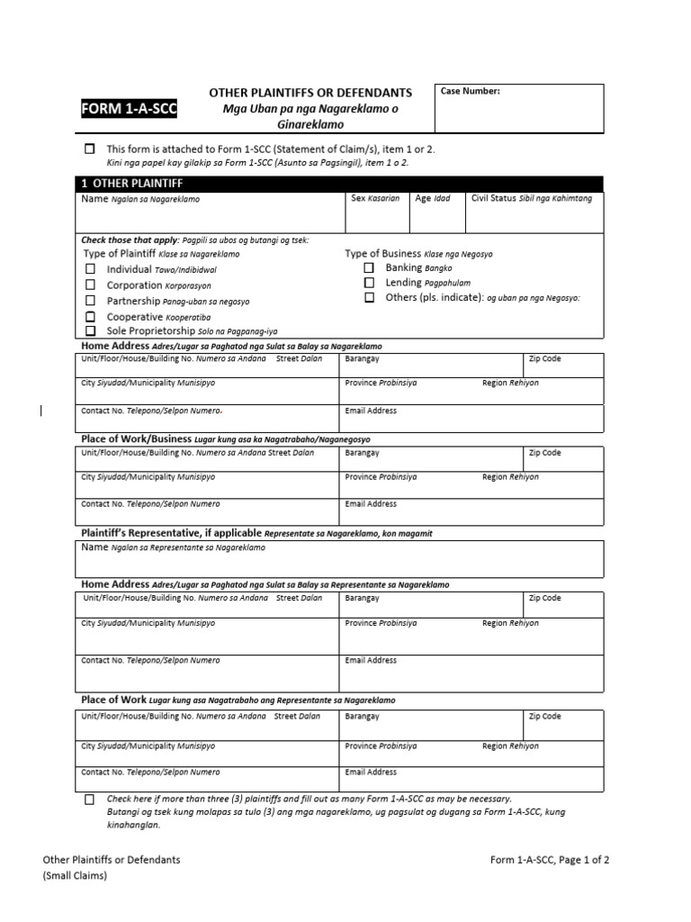 FORM 01 A SCC Bisaya Additional Plaintiffs Defendants | PDF