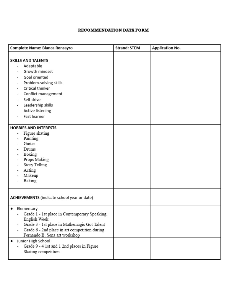 Ateneo Recommendation Data Form | Download Free PDF | Cognition